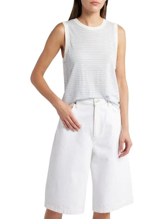 FRAME Stripe Organic Linen Muscle T-shirt - Light Chambray Multi