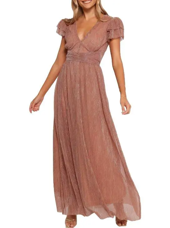 PETAL & PUP Cressida Metallic Maxi Dress - Rose Gold
