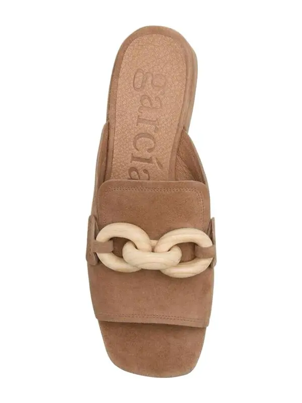 PEDRO GARCIA Enna Suede Loafer Mules With Chain Accent - Beige