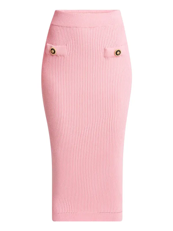 Balmain 2-pockets Rib Midi Skirt - Pink
