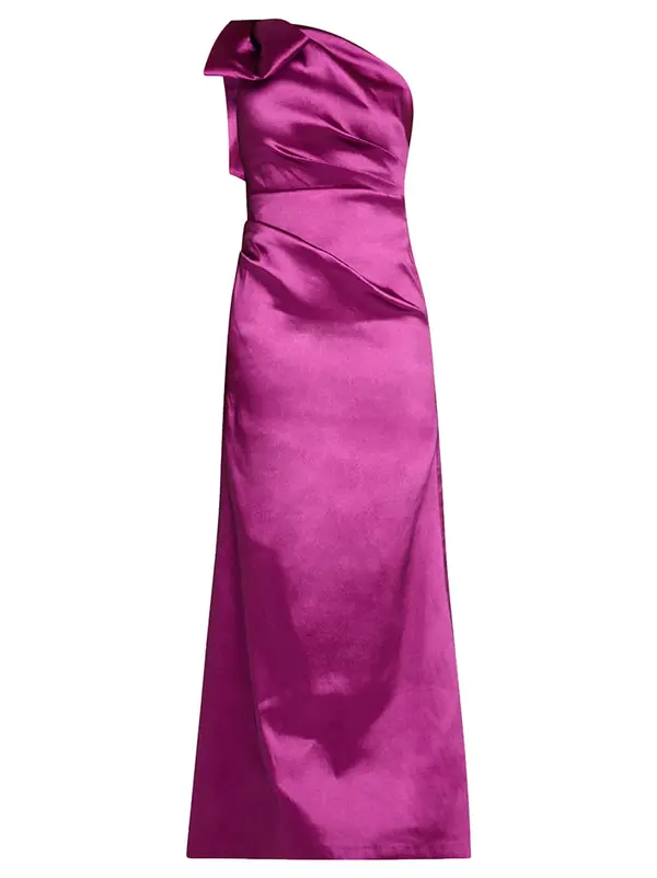Rickie Freeman For Teri Jon One-shoulder Bow Gown - Fuchsia