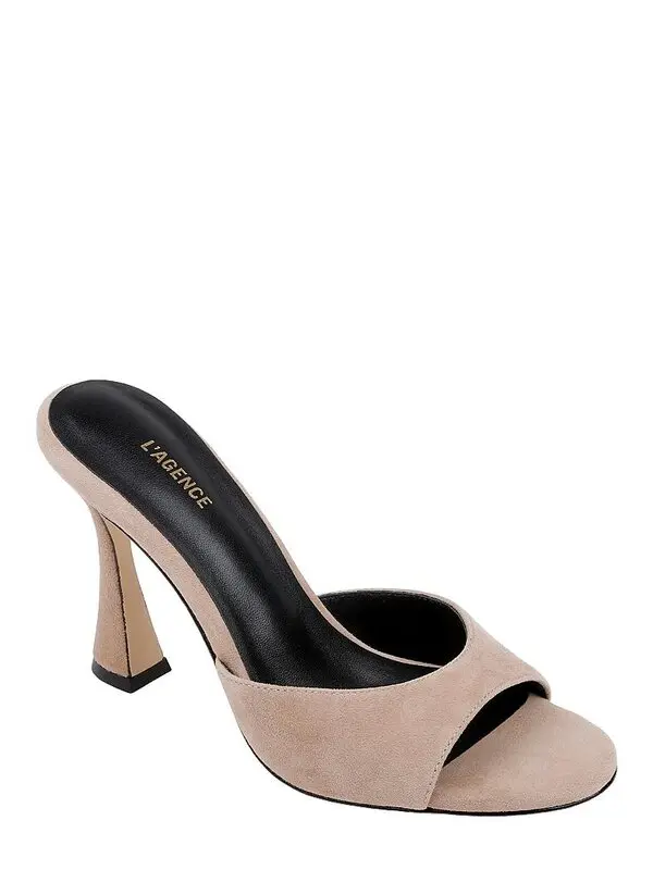 L'Agence Avery High Heel Slide Sandals - Cappucino Suede