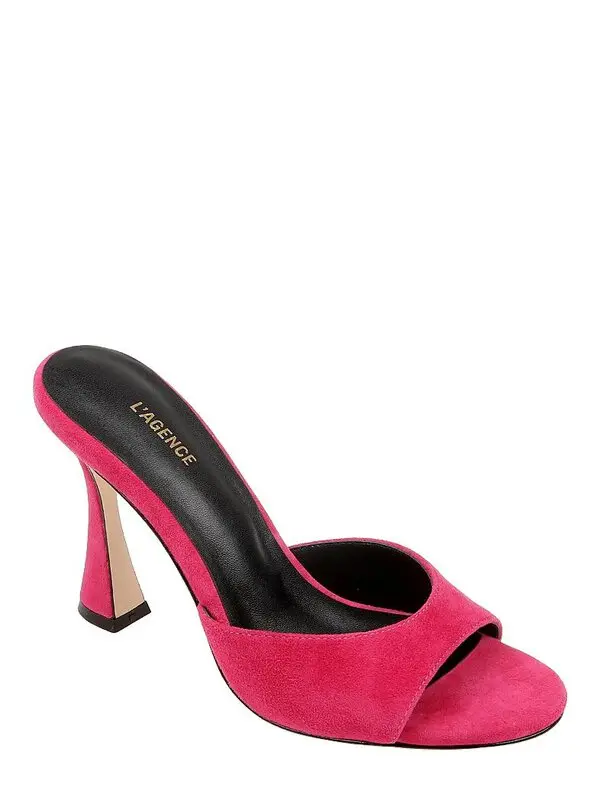 L'Agence Avery High Heel Slide Sandals - Rubino Suede