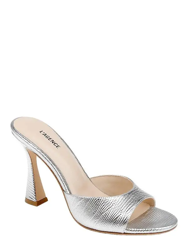 L'Agence Avery High Heel Slide Sandals - Silver Lizard