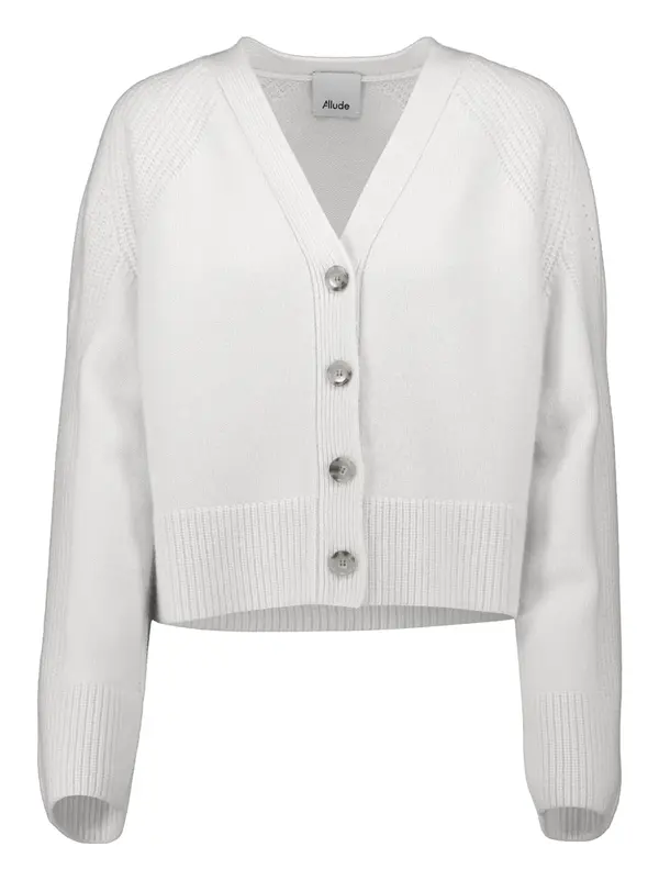 ALLUDE Buttoned V-neck Cardigan - White