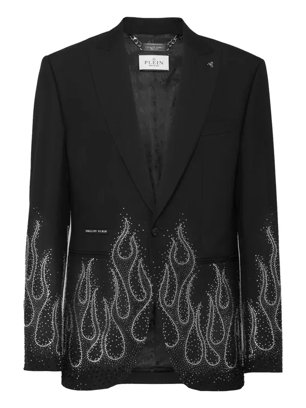 Philipp Plein Rhinestone-flame Embellished Blazer - Black