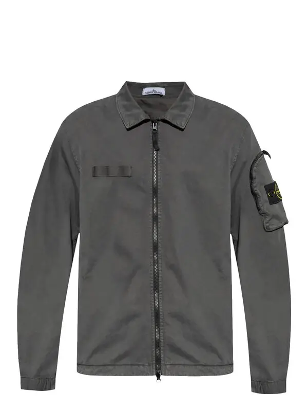 Stone Island Compass-motif Stretch-cotton Shirt - Grey