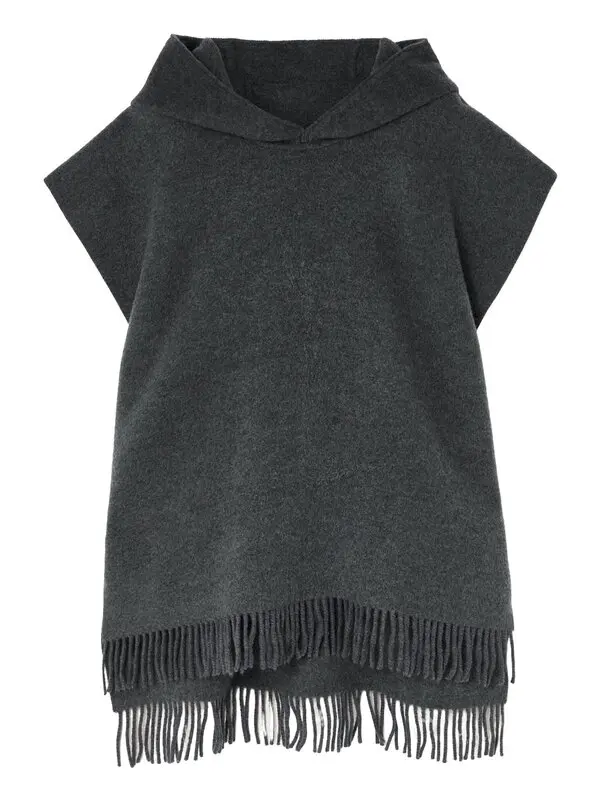 Brunello Cucinelli Hooded Fringed Wool And Cashmere-blend Poncho - Gray