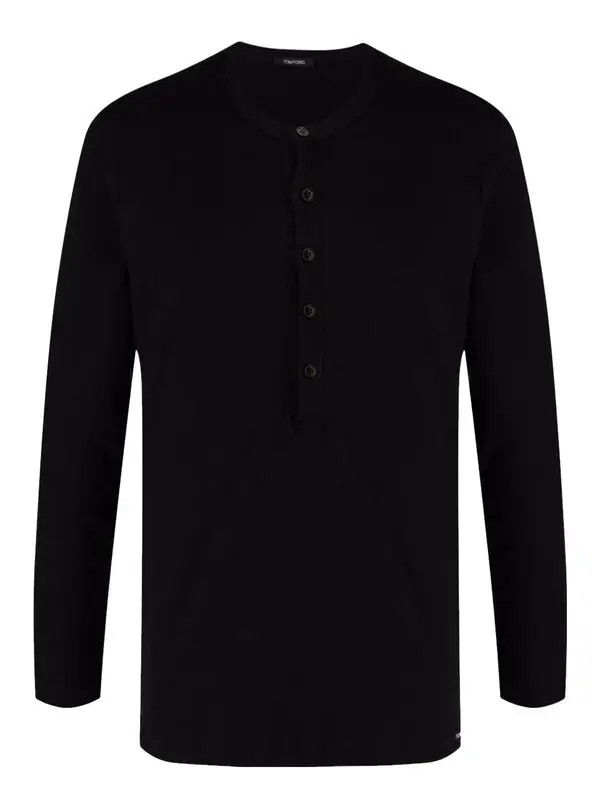TOM FORD Round Neck Button-placket Top - Black