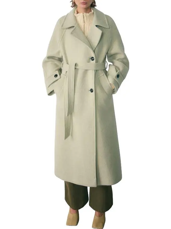 Mango Belted Oversize Wool Blend Coat - Vanilla