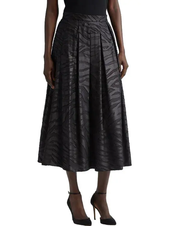 St. John Pleated Zebra Fil Coupé Midi Skirt - Black