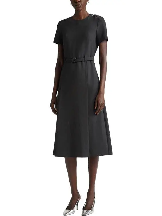 St. John Luxe Ponte A-line Belted Dress - Dark Heather Grey