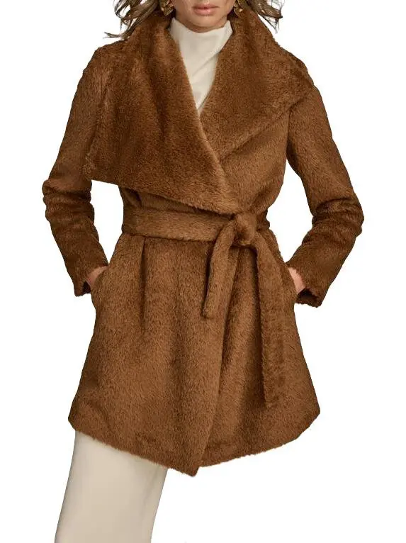 Donna Karan New York Faux Fur Wrap Coat - Tobacco
