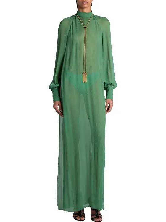 TOM FORD Long Sleeve Silk Crepon Caftan Dress - Fg327 Grass Green
