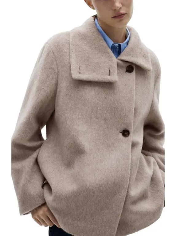 Mango High Neck Wool Blend Coat - Beige