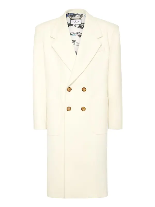 Philipp Plein Double-breasted Pea Coat - White