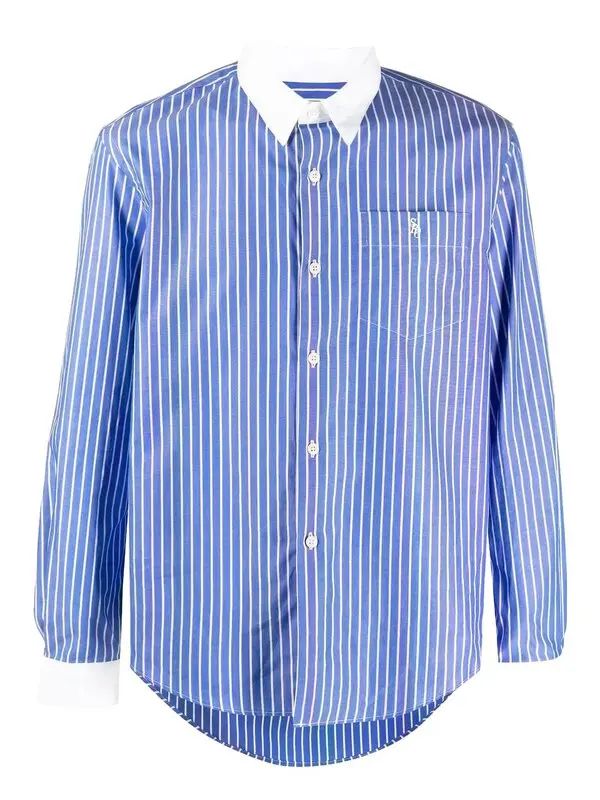 SPORTY & RICH Logo-embroidered Stripe-print Shirt - Blue