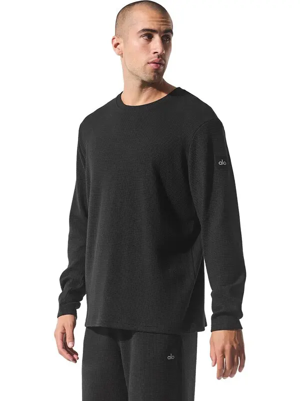 Alo Yoga Elevate Waffle Long Sleeve Crewneck Top - Black