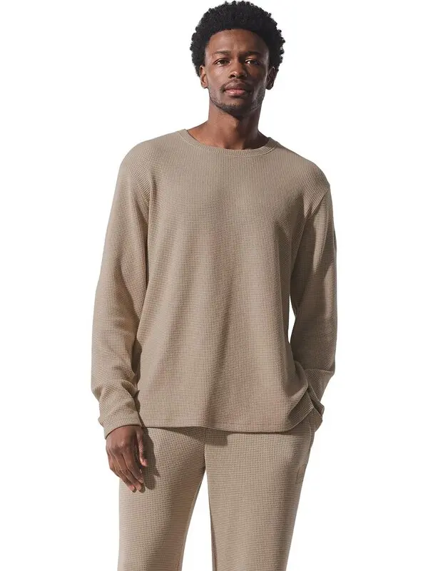 Alo Yoga Elevate Waffle Long Sleeve Crewneck Top - Gravel