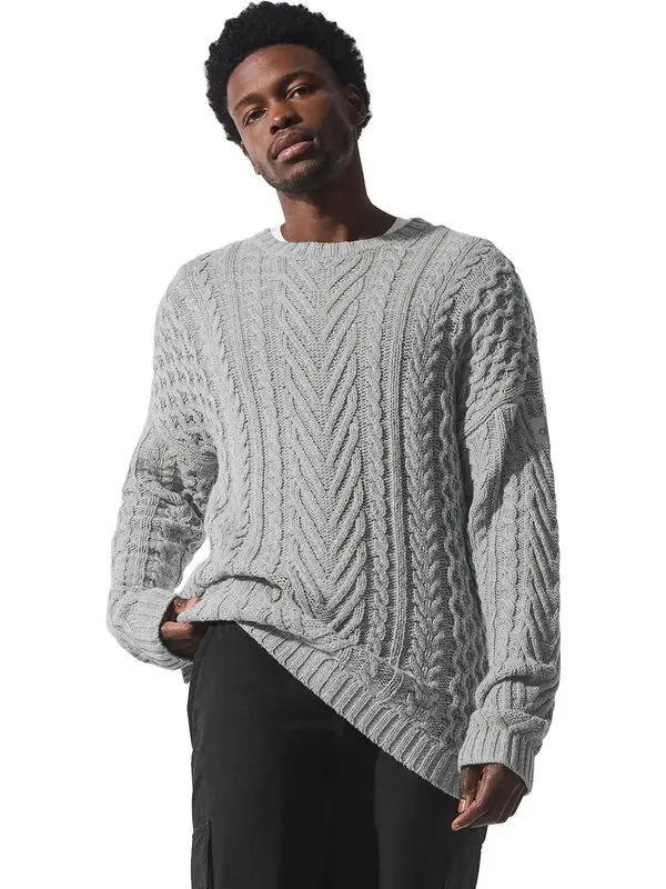 Alo Yoga Cable Knit Crewneck Sweater Top - Athletic Heather Grey