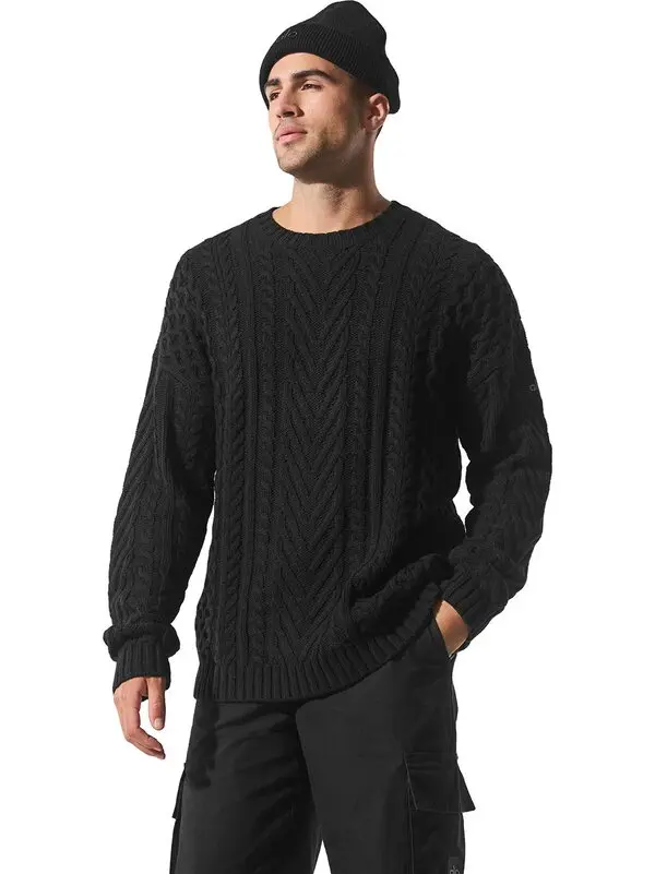 Alo Yoga Cable Knit Crewneck Sweater Top - Black