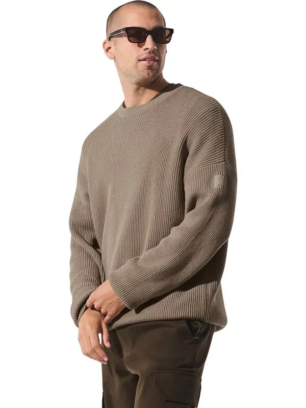 Alo Yoga Domain Rib Knit Crewneck Sweater Top - Gravel