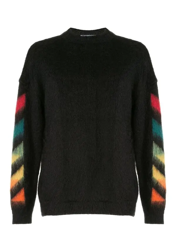Off-White Brushed Mohair Diag Arrows Logo Knit Sweater - Black/rainbow
