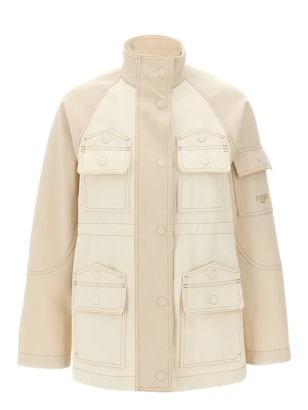 Fendi Two-tone Cotton Denim Parka - Beige