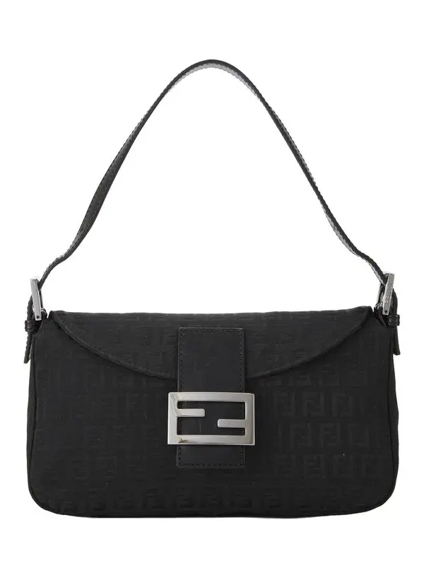 Fendi Zucchino Canvas Shoulder Bag - Black