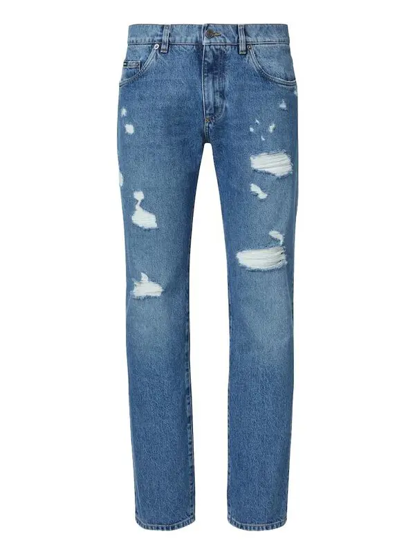 Dolce & Gabbana Straight Leg Distressed Jeans - Blue