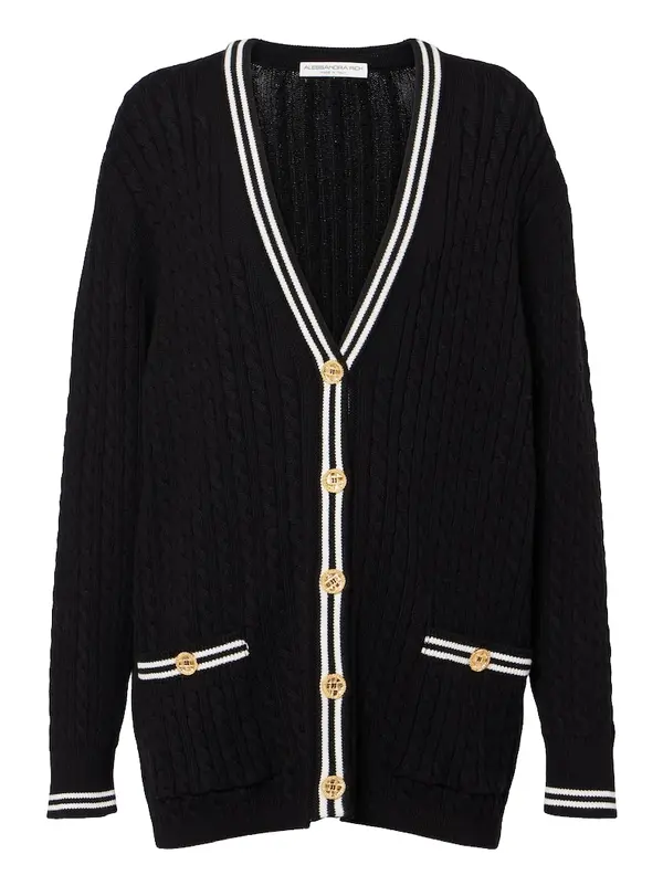 Alessandra Rich Cable-knit Cotton Cardigan - Black