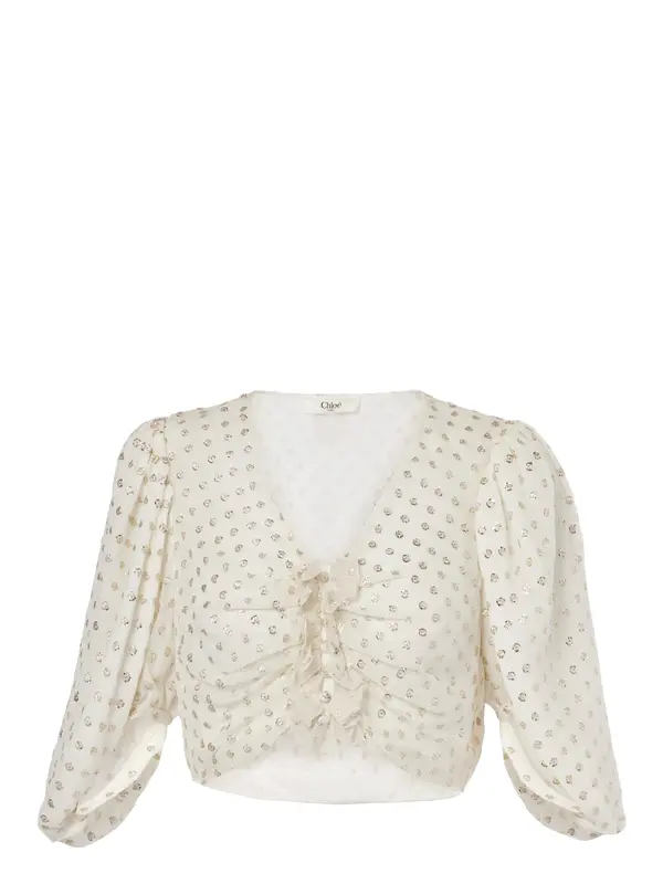 Chloé Jacquard Silk-blend Muslin Crop Top - Beige