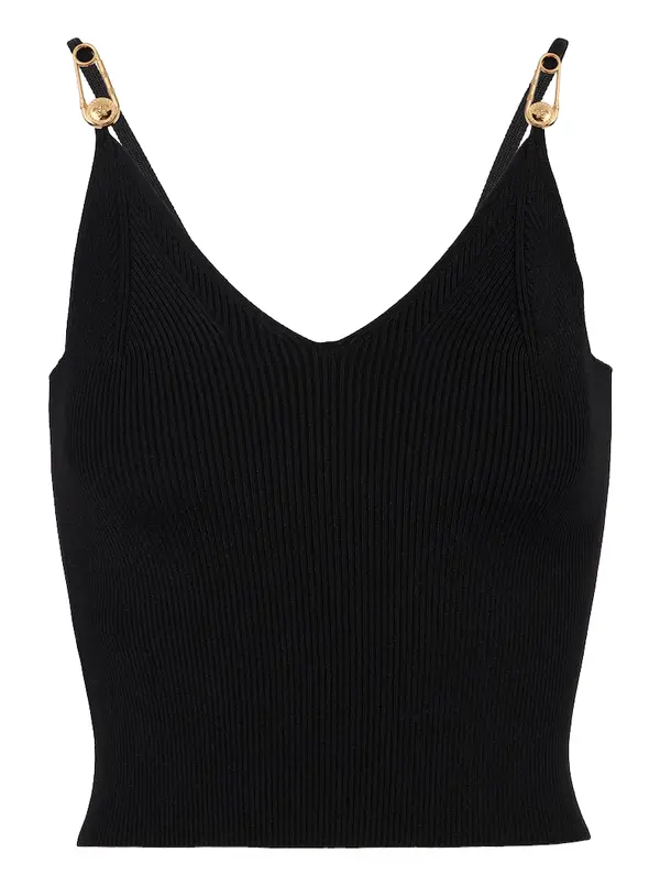 Versace Safety Pin Ribbed-knit Top - Black