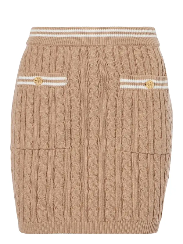 Alessandra Rich Cable-knit Cotton Miniskirt - Beige