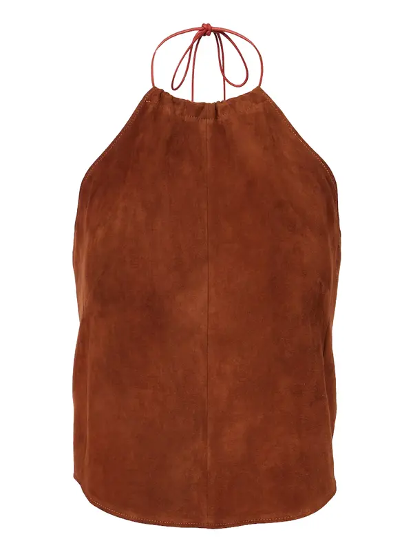 Stouls Halterneck Suede Top - Brown