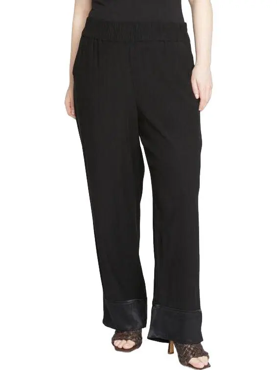 Universal Standard Soiree Satin Trim Trousers - Black/black Shine