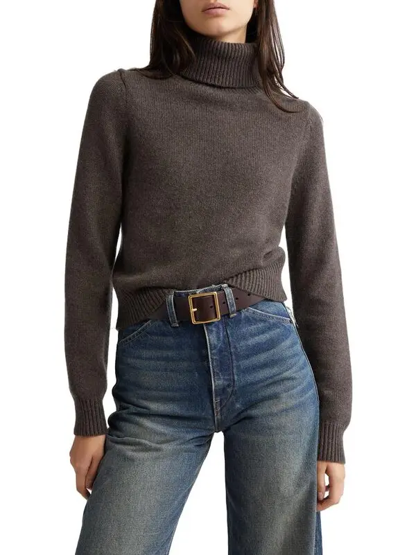 NILI LOTAN Hollyn Cashmere Turtleneck Sweater - Dark Umber Melange