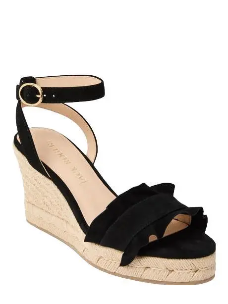 Jack Rogers Rozette Ruffle Espadrille Wedge Sandals - Black