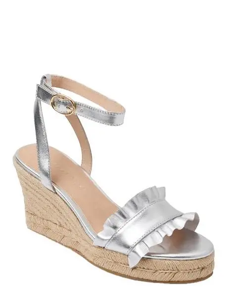 Jack Rogers Rozette Ruffle Espadrille Wedge Sandals - Silver