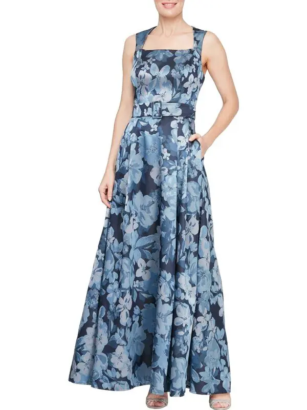 Alex Evenings Floral A-line Gown - Blue/multi
