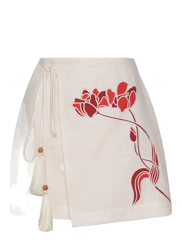 ANDRES OTALORA Del Amor Embroidered Mini Wrap Skirt - Off-white