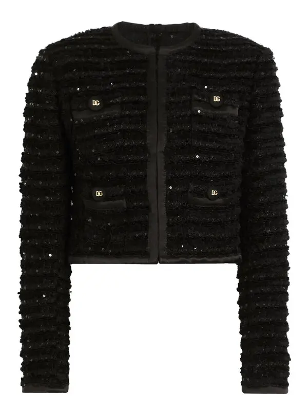 Dolce & Gabbana Tweed Jacket With Micro-sequin Embellishment - Black