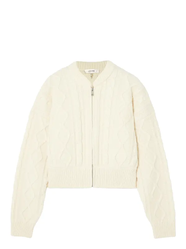 FRAME Cropped Cable-knit Merino Wool Zip-up Cardigan - Cream