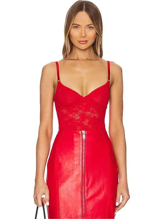 FLEUR DU MAL Le Stretch Lace Bodysuit - Red