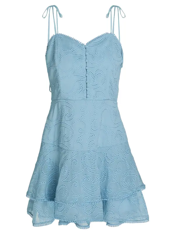 Alice + Olivia Rosette Broderie Anglaise Mini Dress - Light Blue