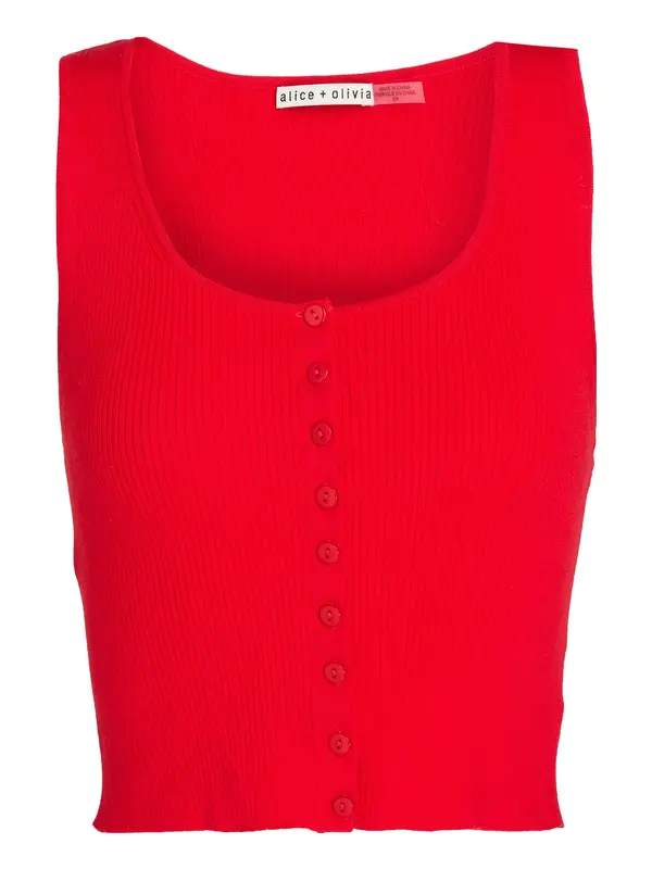 Alice + Olivia Daryn Cropped Ribbed Tank - Red