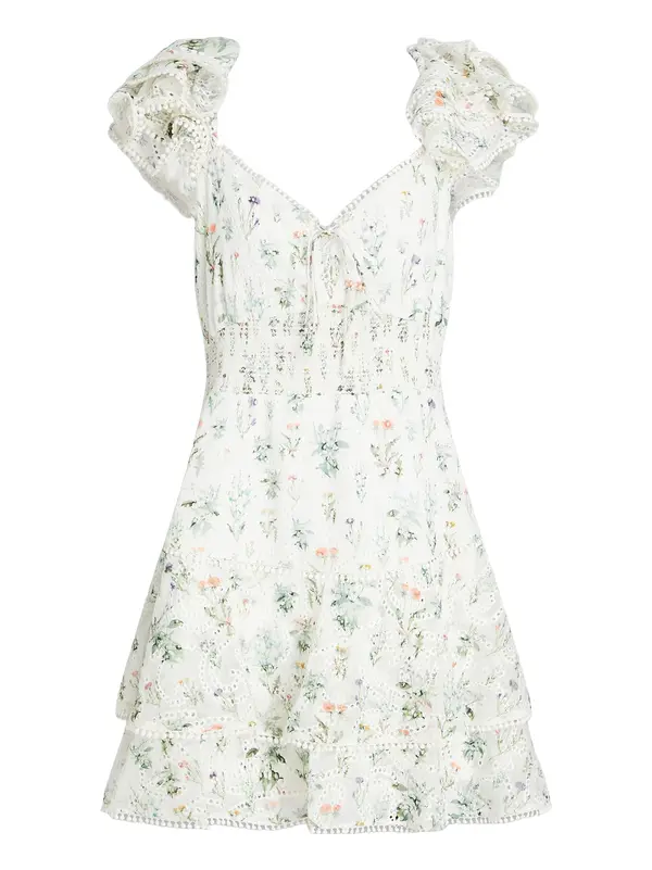 Alice + Olivia Floral Broderie Anglaise Mini Dress - Ivory