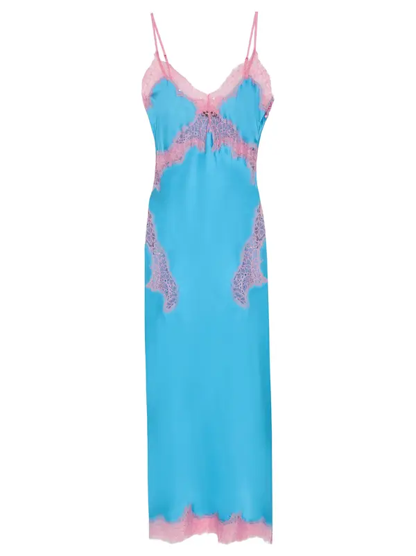 Retrofete Jocelyn Embellished Lace-trimmed Satin Midi Slip Dress - Light Blue