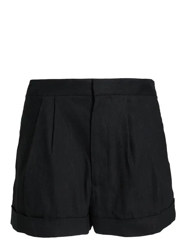Alice + Olivia Pleated Linen-blend Shorts - Black