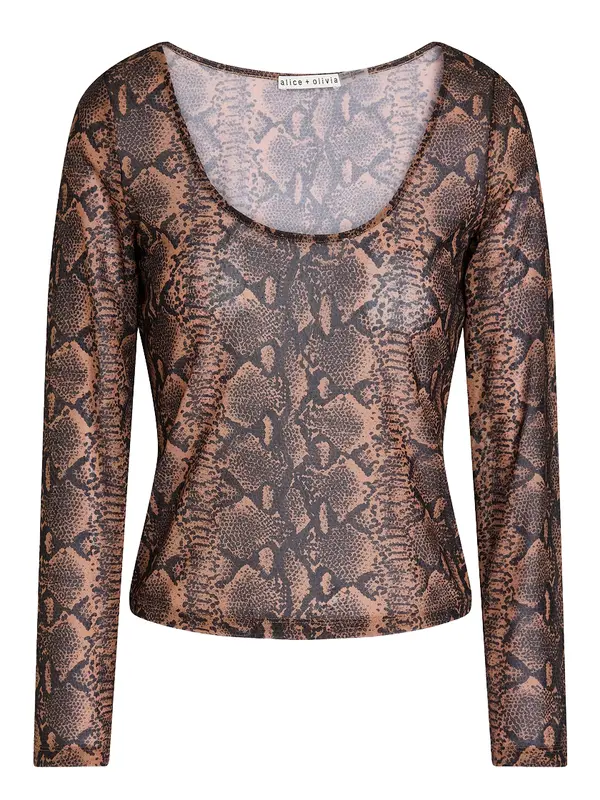 Alice + Olivia Delaina Snake-print Mesh Top - Animal Print